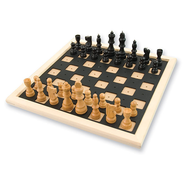 Wooden Chess Set with Tactile Markings for the Blind or Visually Impaired
